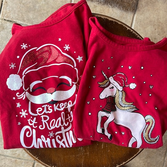 Holiday Time | Shirts & Tops | Lot Of 2 Girls Christmas Ls Tops In Red ...